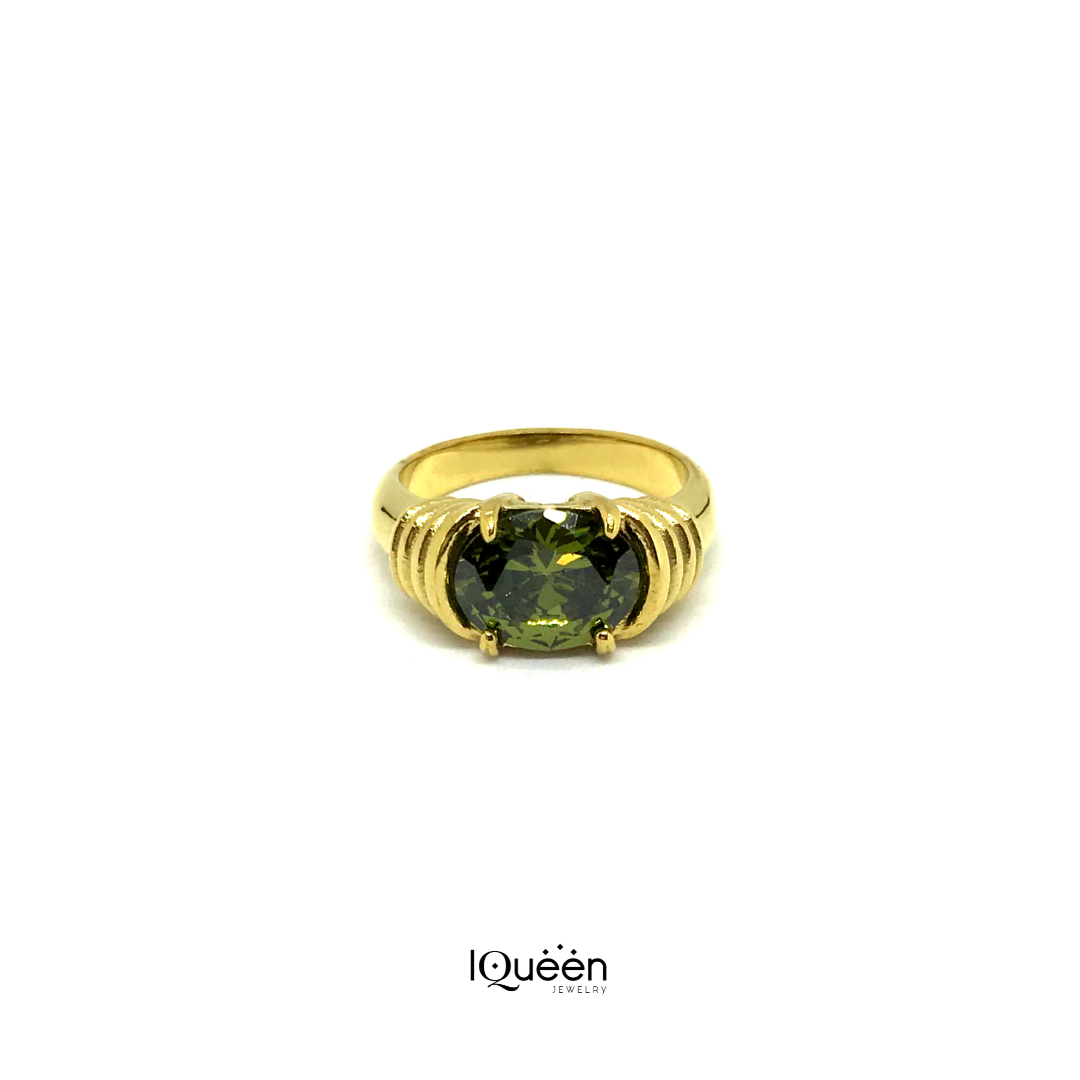 Green Bright Ring – Chapa de oro – (No. 7) - IQUEEN
